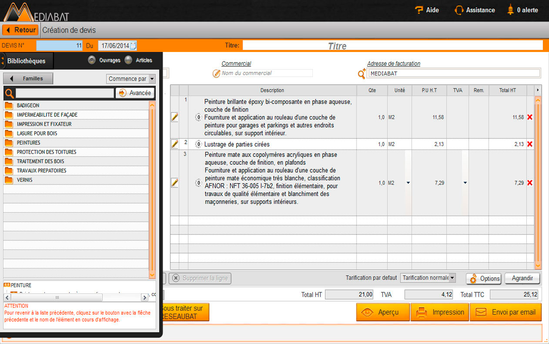 Logiciel devis facture batiment pour les artisans du BTP - Mediabat
